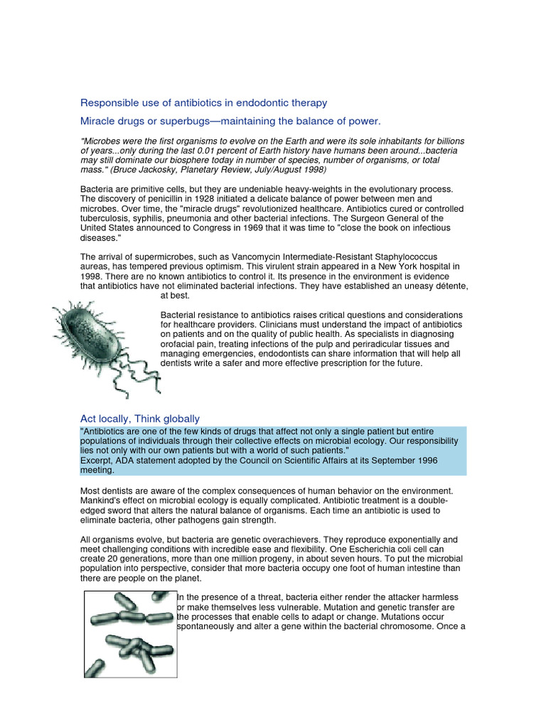Antibiotic Use in Endodontics Explained | PDF | Bacteria | Infection