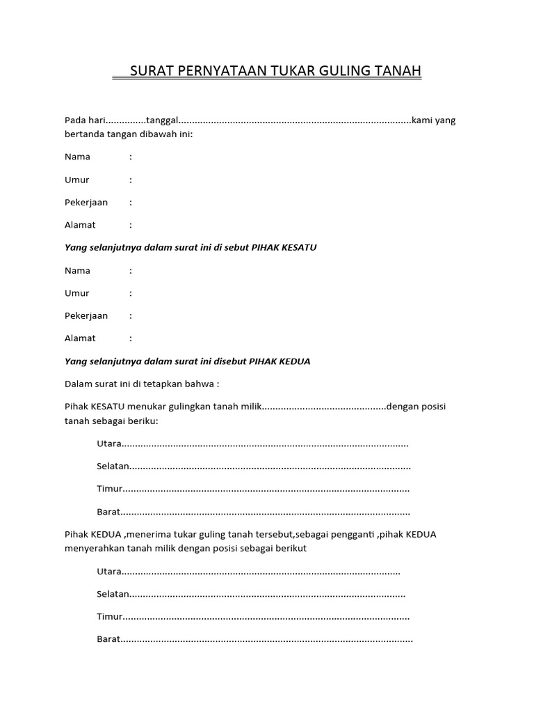 Surat Pernyataan Tukar Guling Tanah | PDF