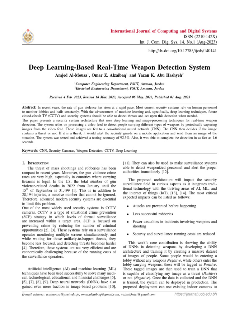 Deep Learning-Based Real-Time Weapon Detection System: ISSN (2210-142X) Int. J. Com. Dig. Sys ...