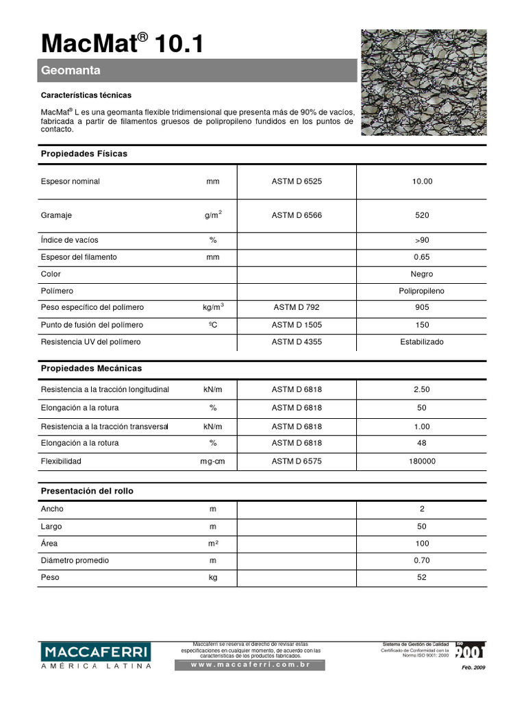 Hoja Técnica MacMat 10.1 (L) | PDF | Ingeniería de Edificación | Ciencias fisicas