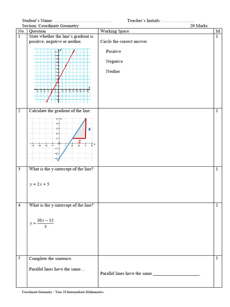 Year 10 Coordinate Geometry Worksheet | PDF | Analytic Geometry | Line ...