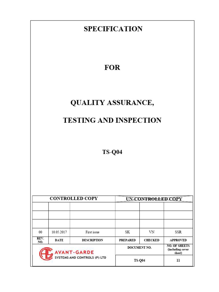 Quality Assurance, Testing and Inspection Plan | PDF | Quality ...
