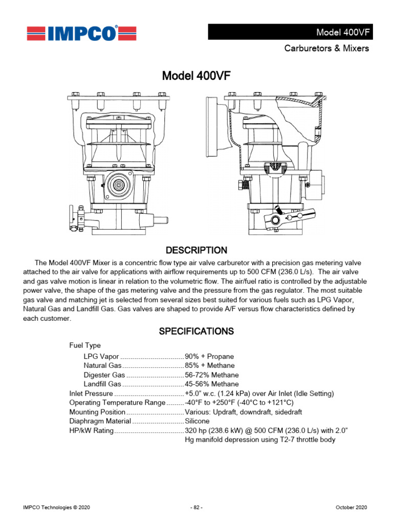 Model 400VF Carburetor Specifications | PDF | Technology & Engineering