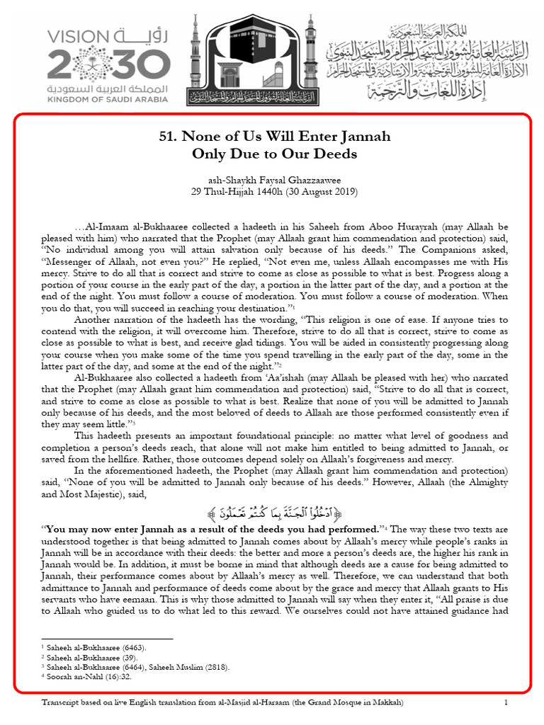 Khutbah None of Us Will Enter Jannah Only Due To Our Deeds | Download ...