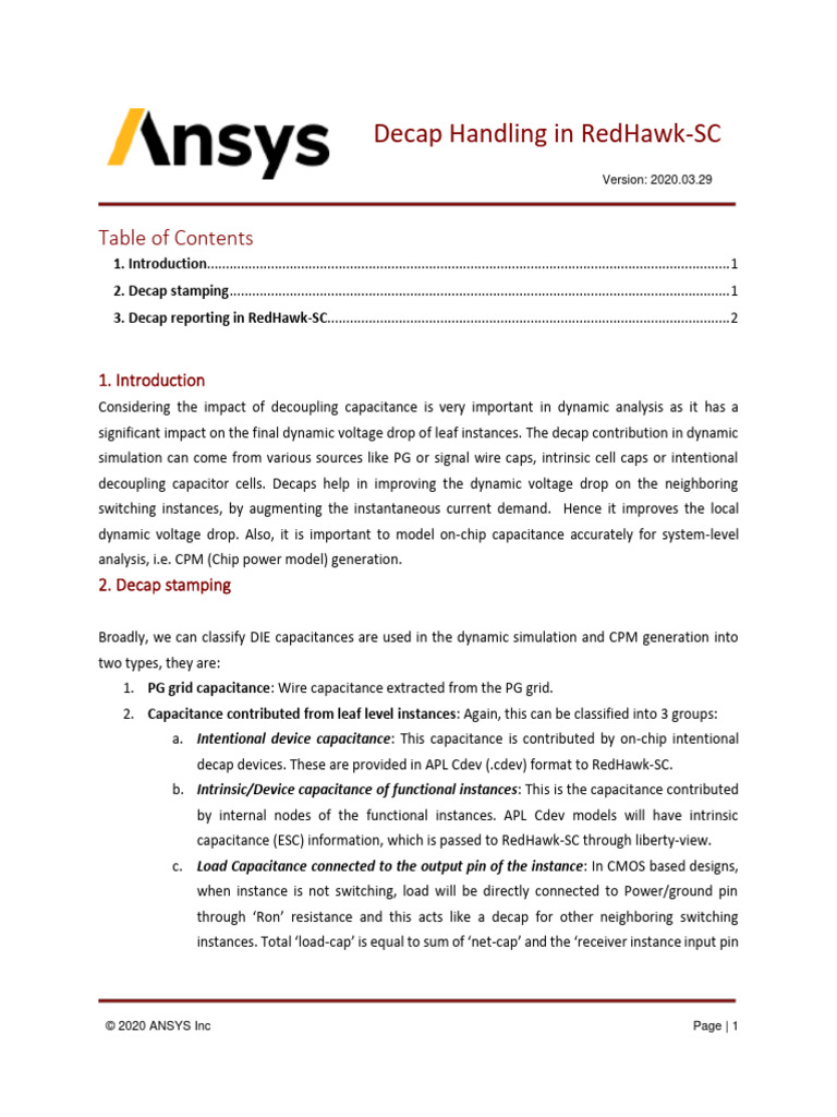 AppNote Decap Handling in RedHawk-SC | PDF | Capacitance | Electrical Engineering