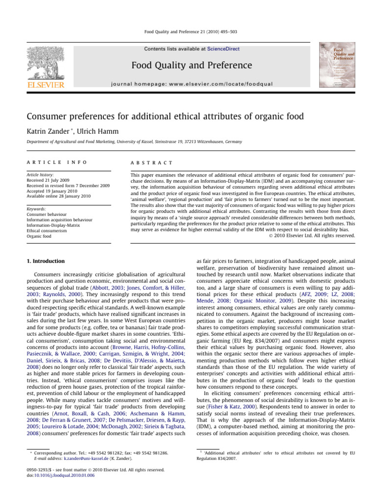 Consumer Preferences For Additional Ethical Attributes of Organic Food ...