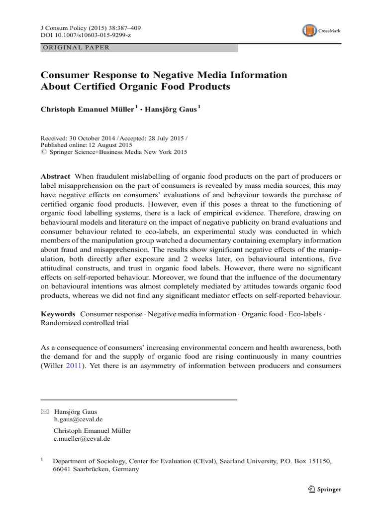 Impact of Negative Media on Organic Food Trust | PDF | Structural ...