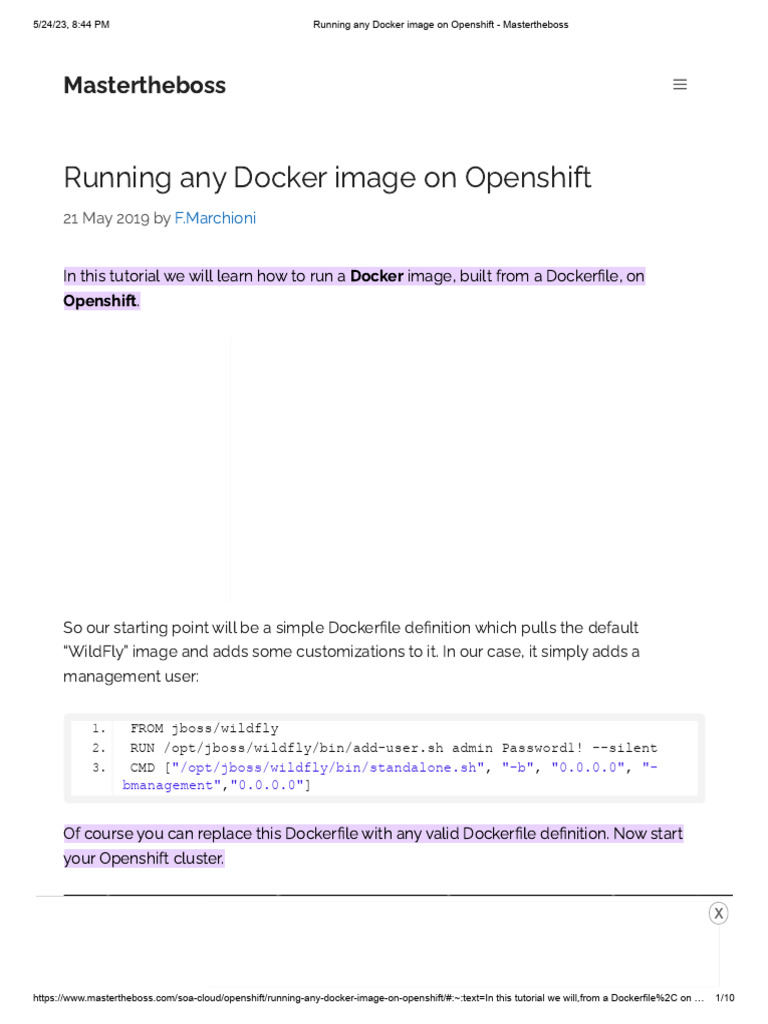 Running Any Docker Image On Openshift - Mastertheboss | PDF | Computing | Software