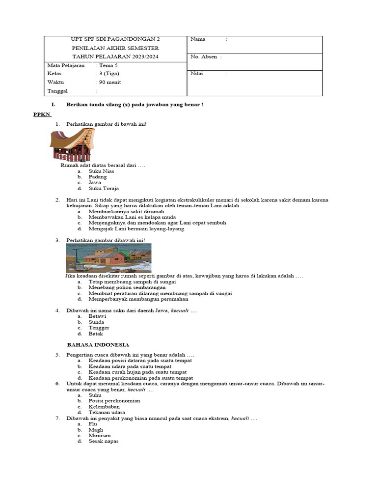 SOAL PAS KELAS 3 TEMA 5 Semester 2 | PDF