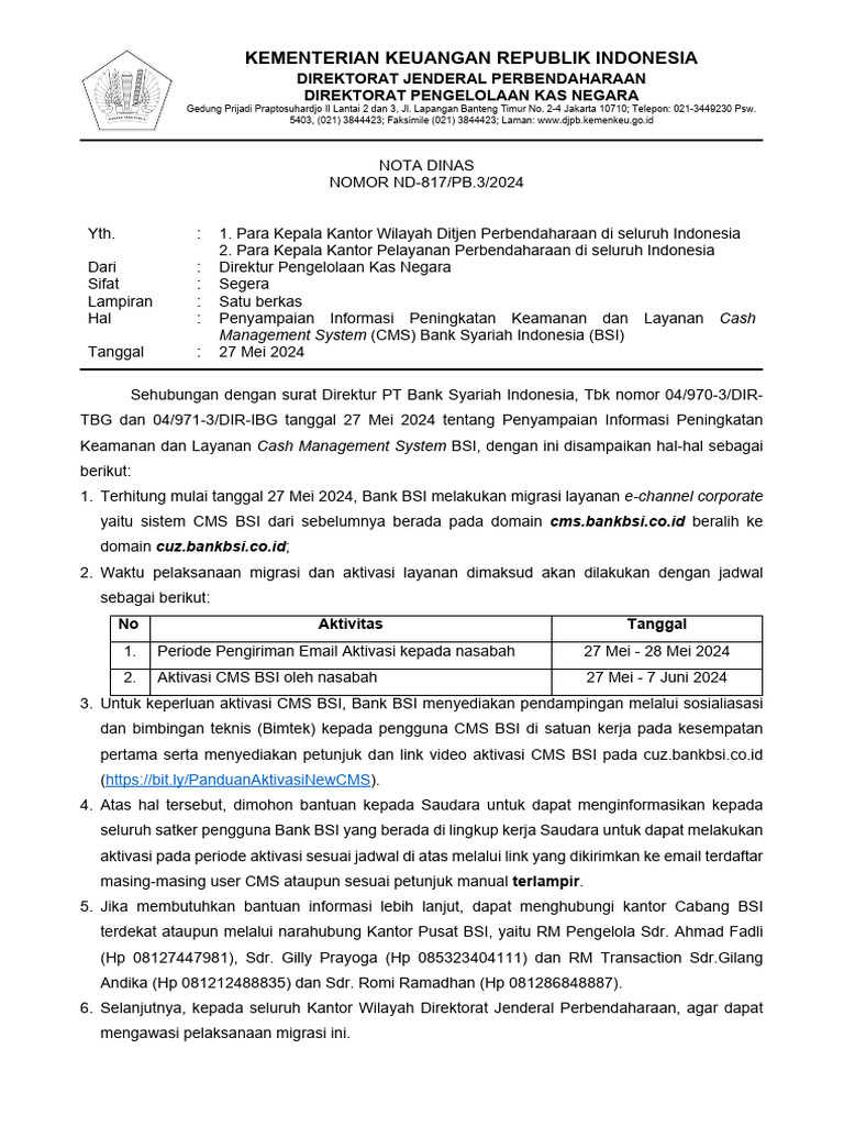 Penyampaian Informasi Peningkatan Keamanan Dan Layanan Cash Management ...