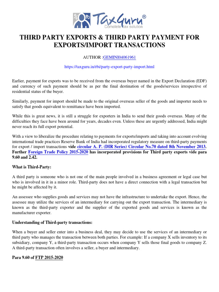 Third-Party Exports and Payments Guide | PDF | Invoice | Exports