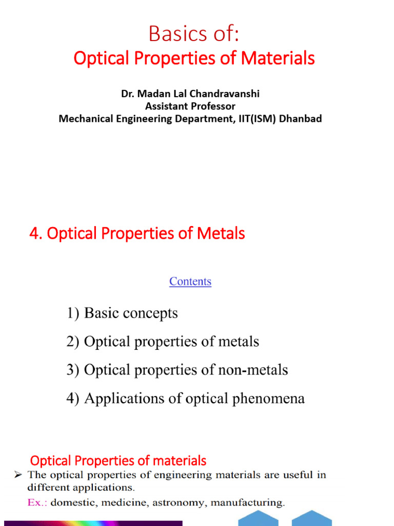 11 M Optical Properties of Materials | PDF | Electromagnetic Radiation ...