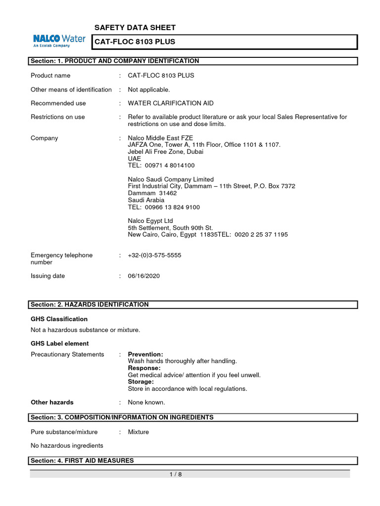 8103puls MSDS - Compatability With Satainless Steel | PDF | Personal ...
