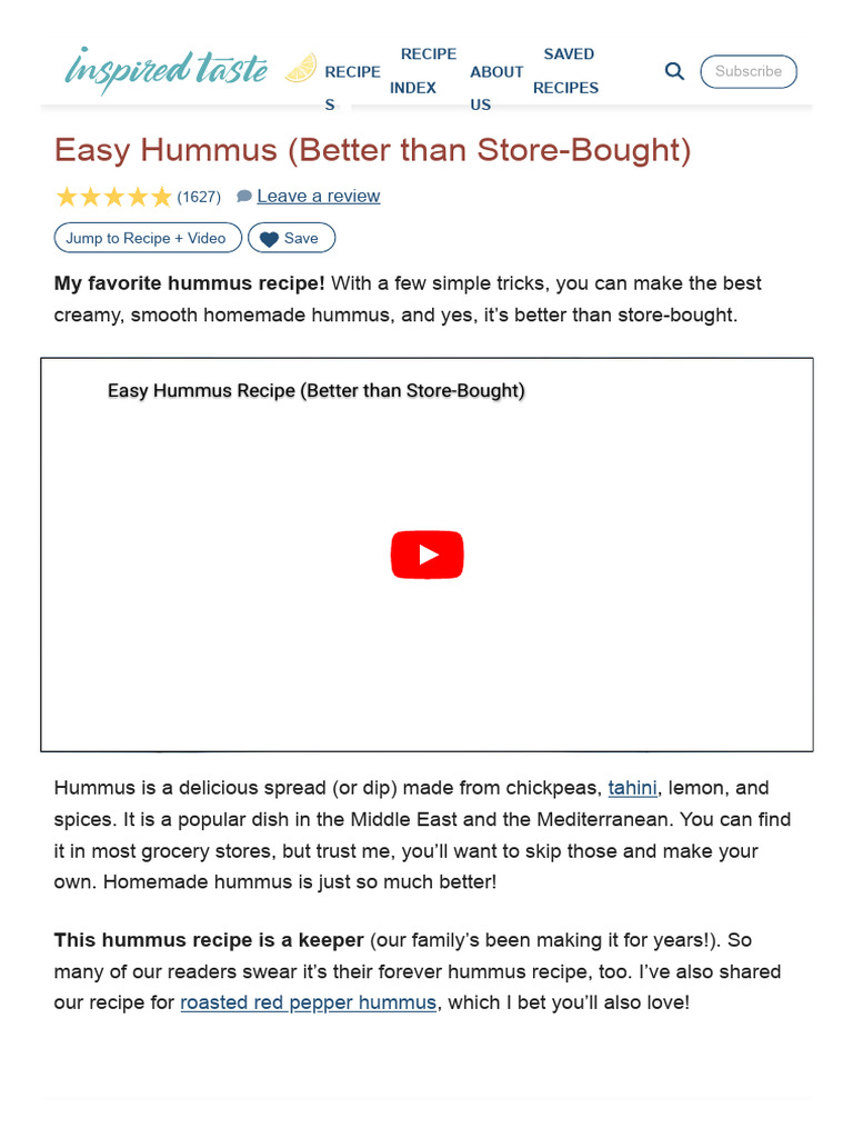 Easy Hummus Recipe (Better Than Store-Bought) | PDF | Asian Cuisine ...