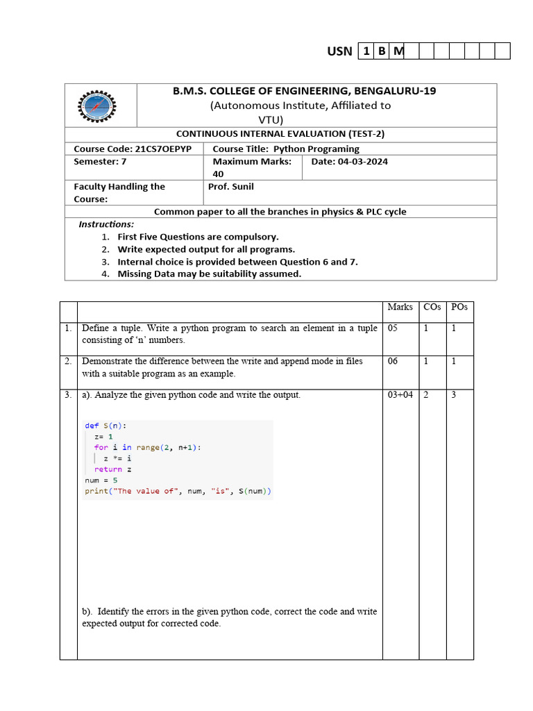 Test 2 Python Programming Pdf Python Programming Language Software Engineering 