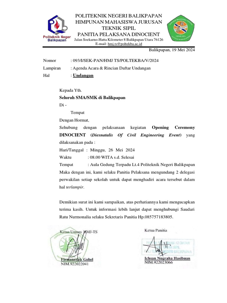Undangan Opening Ceremony DINOCIENT | PDF
