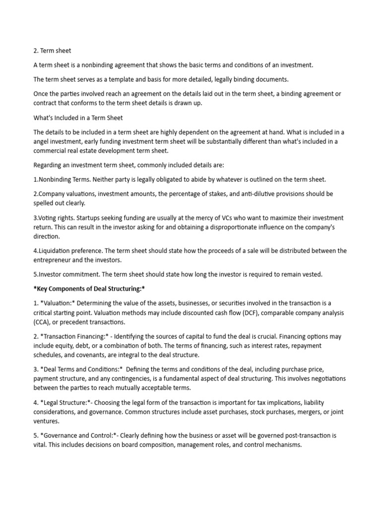 Key Components of Deal Structuring | PDF | Corporate Finance | Venture ...