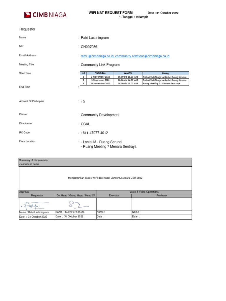 Form Request Wifi - CSR 311022 | PDF