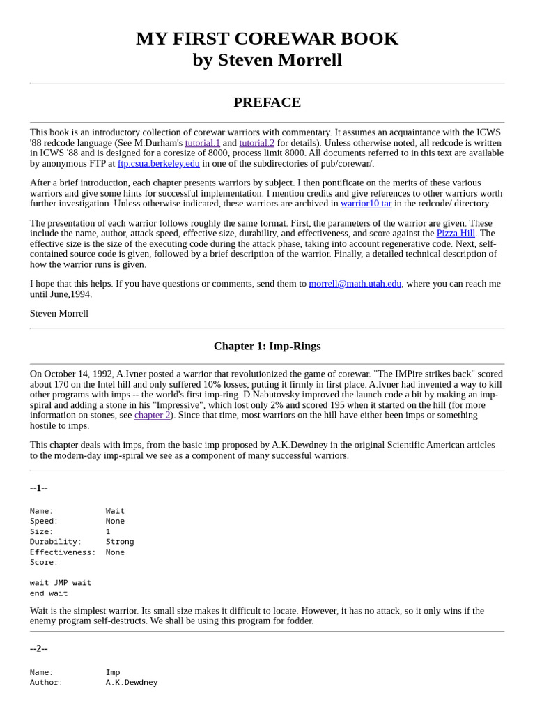MyFirstCoreWarBook - Chapter One | PDF | Computer Programming | Computer Science