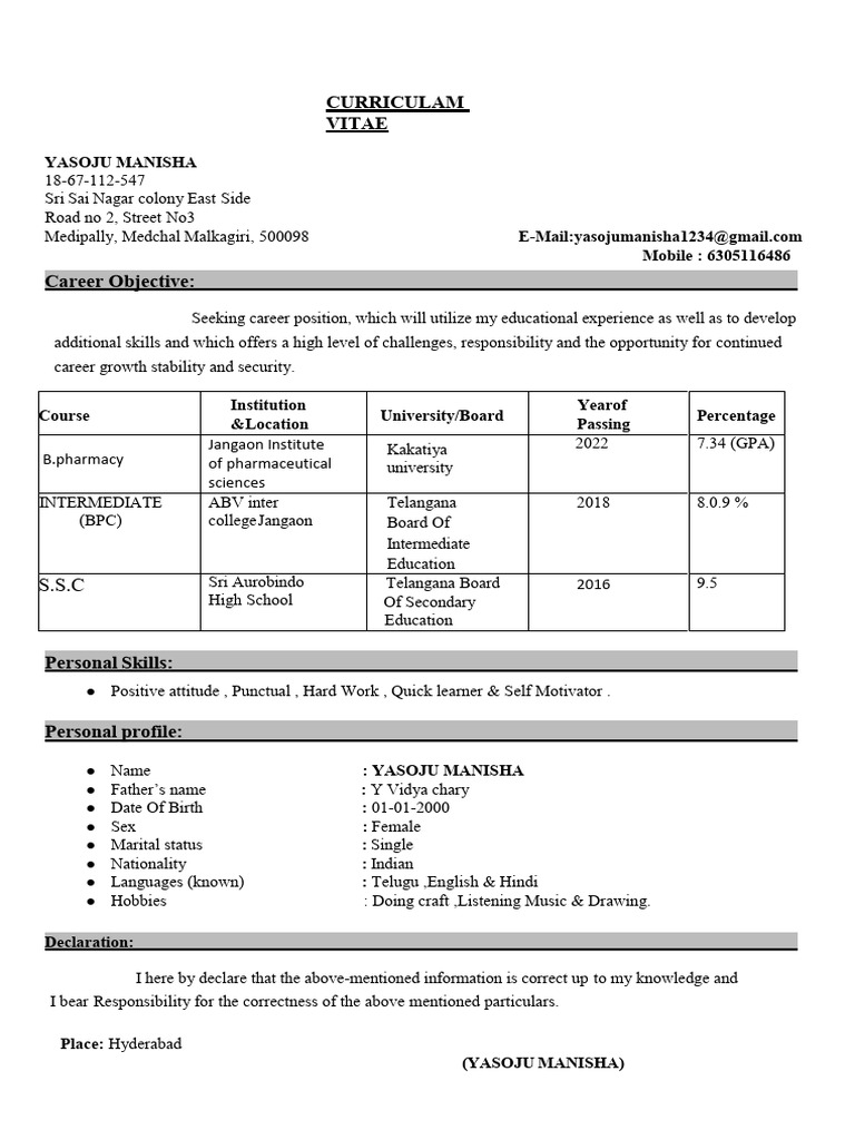Manisha CV | PDF | Cognitive Science | Behavior Modification