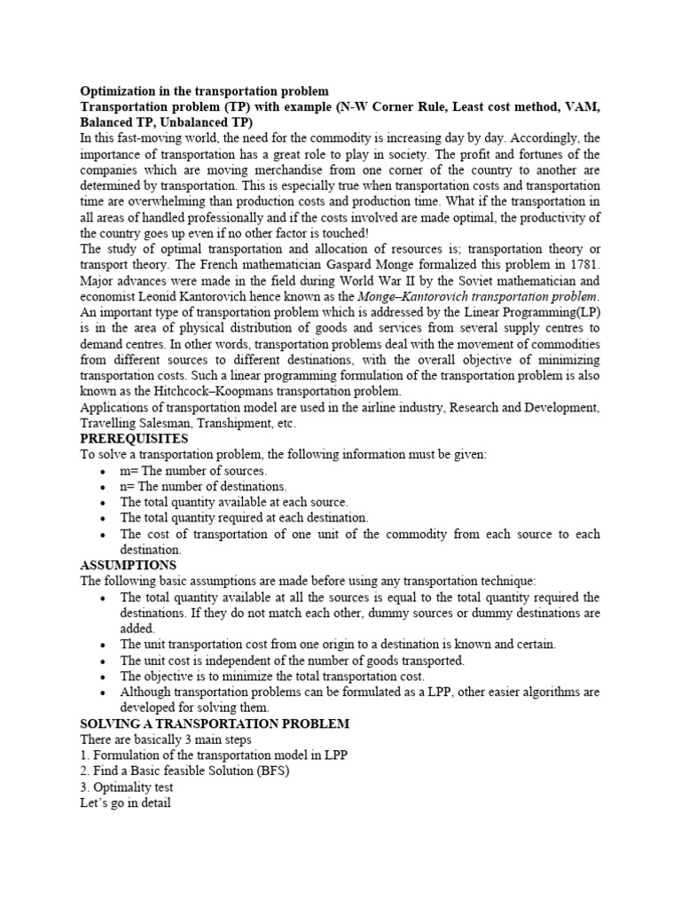 Transportation Problem | PDF | Applied Mathematics | Algorithms