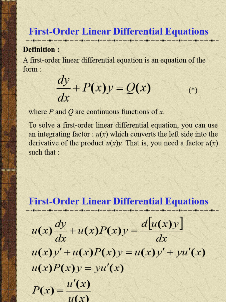 First-Order Linear Differential Equations | PDF | Equations | Calculus