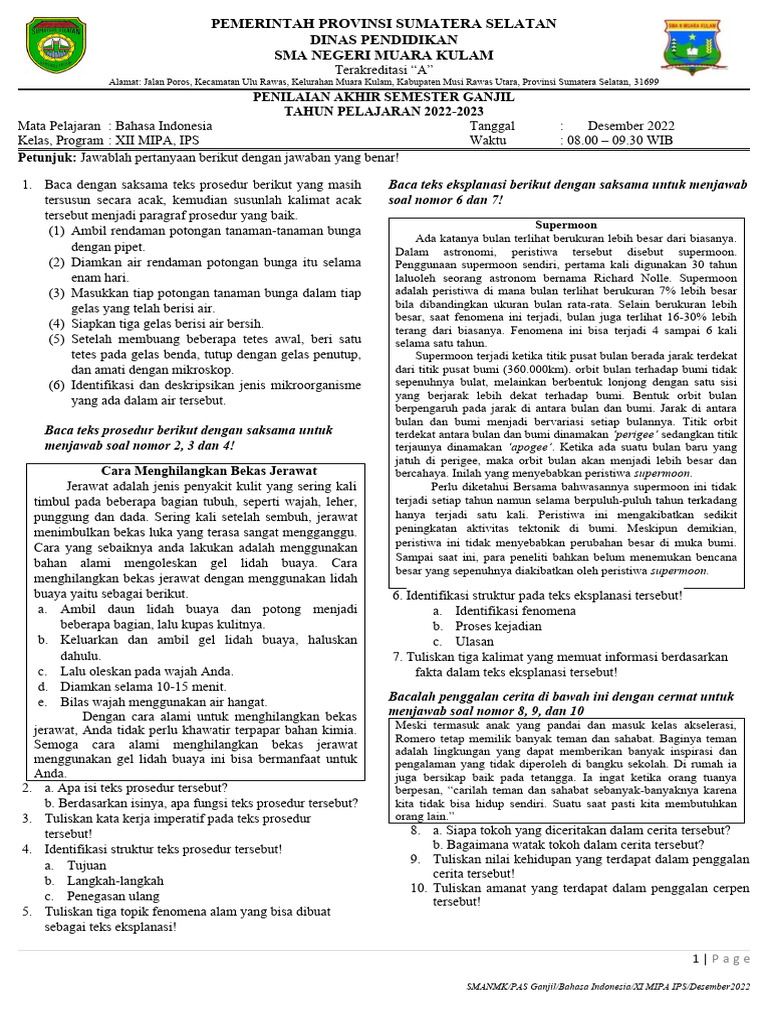 Soal Pas Ganjil 2022 Kelas Xi Ipa Ips | PDF | Seni & Disiplin Bahasa