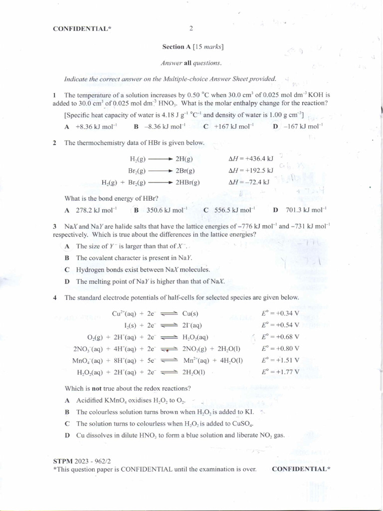 STPM Chem Real Paper. | PDF