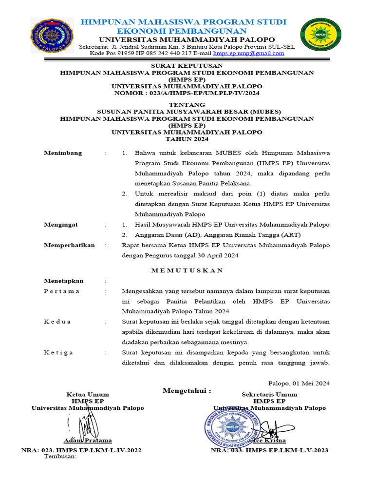 SK Panitia Mubes Ke-Xiii Hmps Ep 2024 | PDF