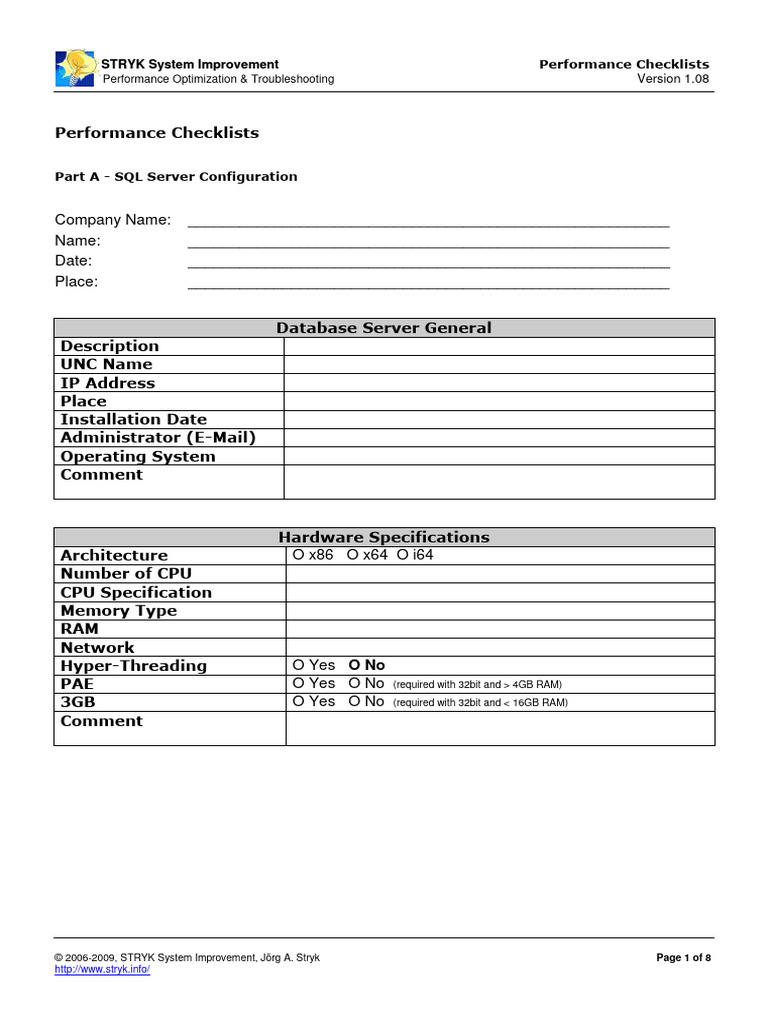 Performance Checklists 1.08 | PDF | Microsoft Sql Server | Databases