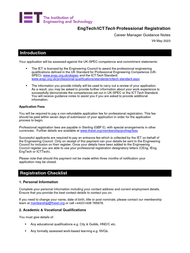 Engtech and Icttech Professional Registration Career Manager Guidance ... Engtech and Icttech Professional Registration Career Manager Guidance ...