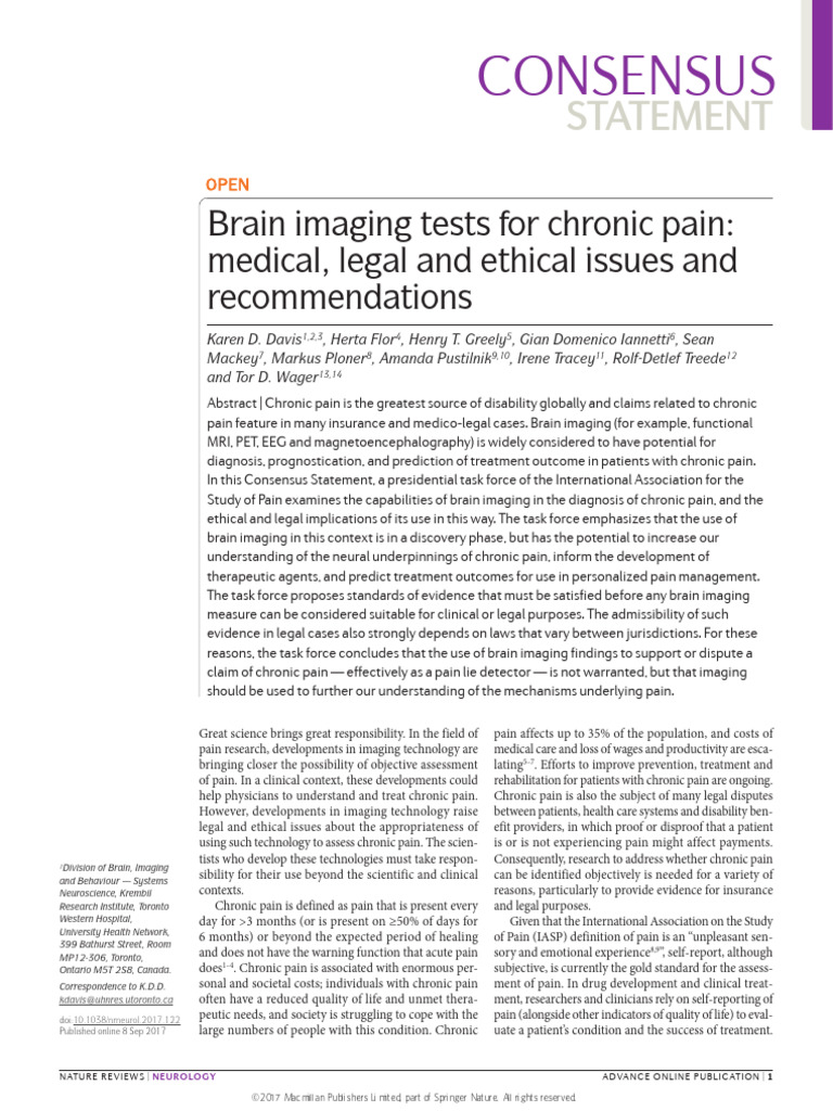 Brain Imaging Tests For Chronic Pain Medical Legal | PDF | Pain ...