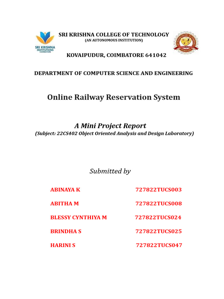 Railway Reservation System Bless | Download Free PDF | Software Engineering | Systems Engineering