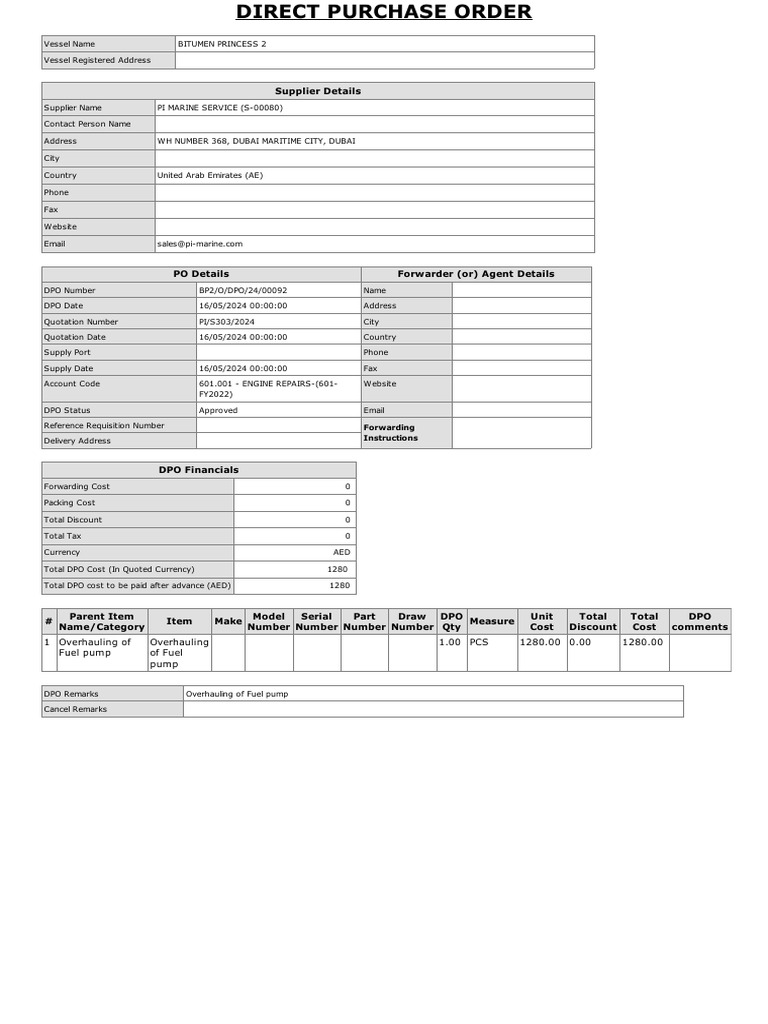 Direct Purchase Order for Bitumen Princess 2 | PDF | Receipt | Business