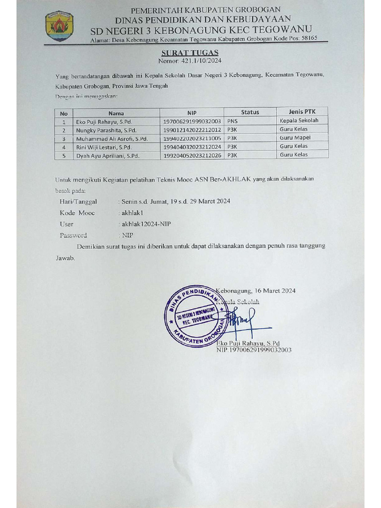 Surat Tugas MOOC | PDF