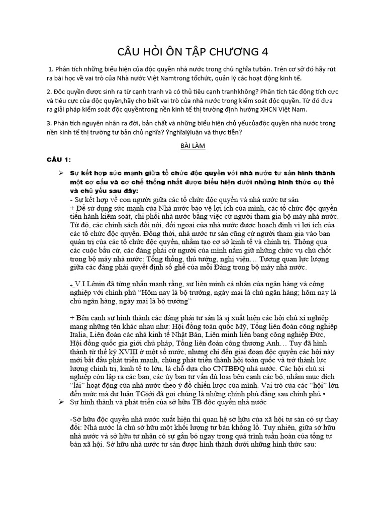 CÂu HỎi Ôn TẬp ChƯƠng 4 Ktct MÁc LÊnin Pdf