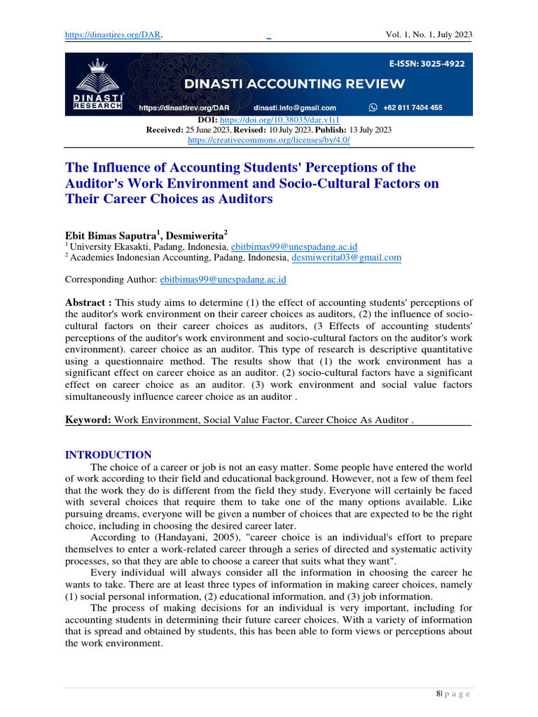 The Influence of Accounting Students Perceptions | PDF | Financial ...