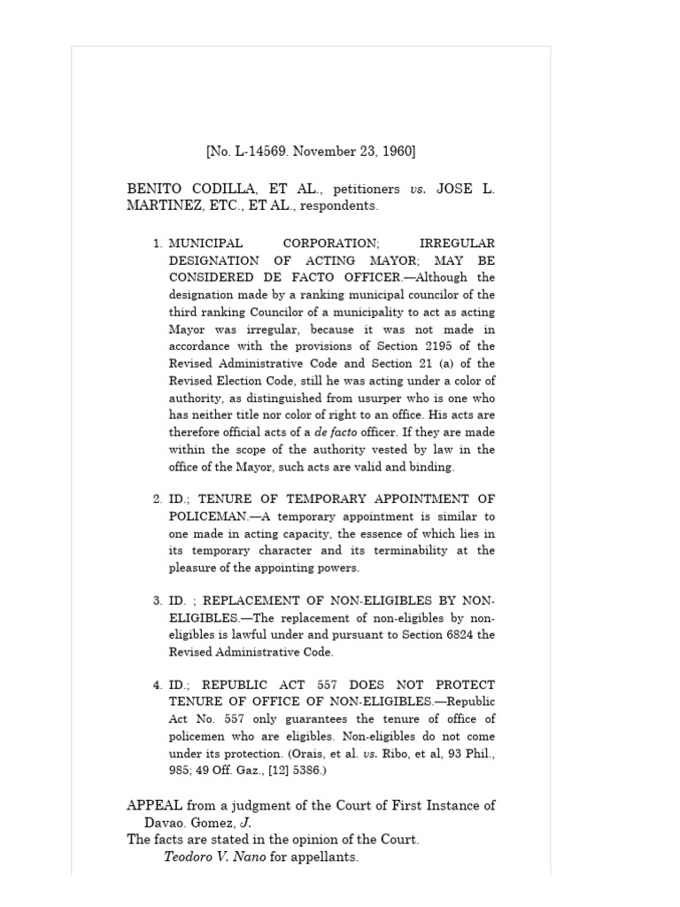 Codilla-vs.-Martinezhhdhy | PDF | De Facto | Mayor