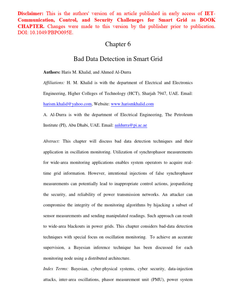 Bad Data Detection In Smart Grid Pdf Least Squares Errors And