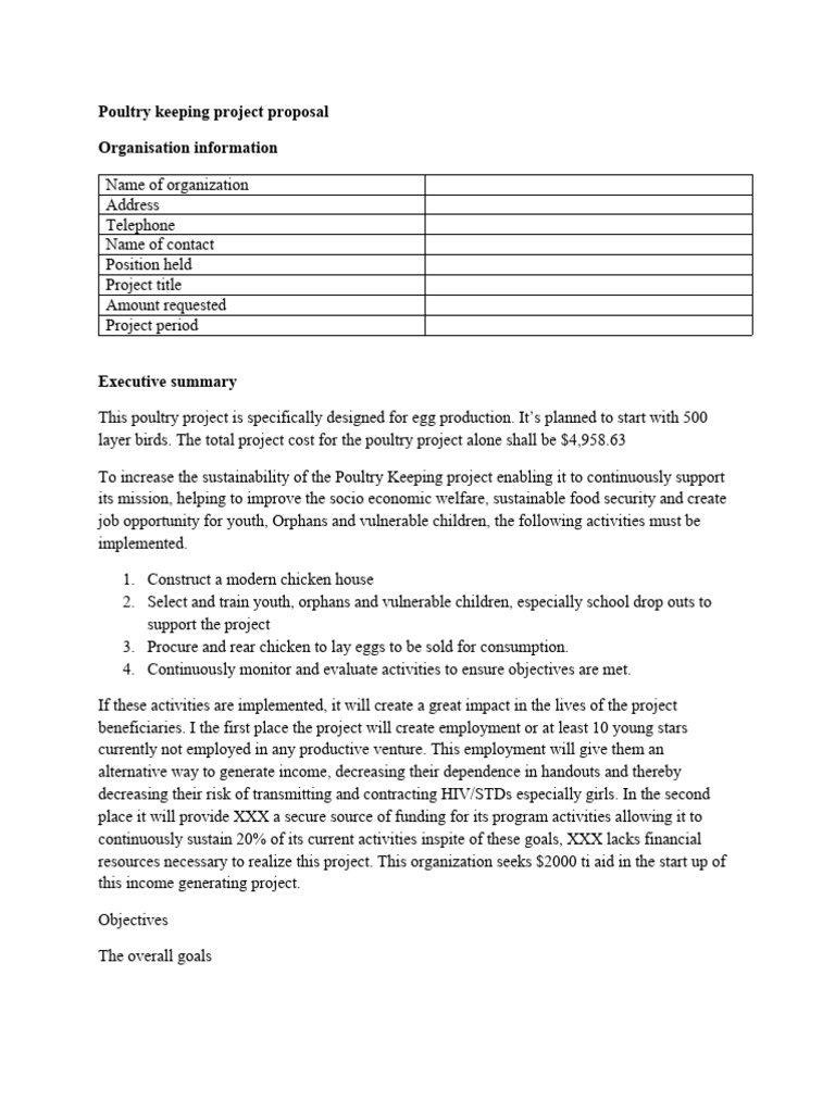 Poultry keeping project proposal | PDF | Poultry | Poultry Farming