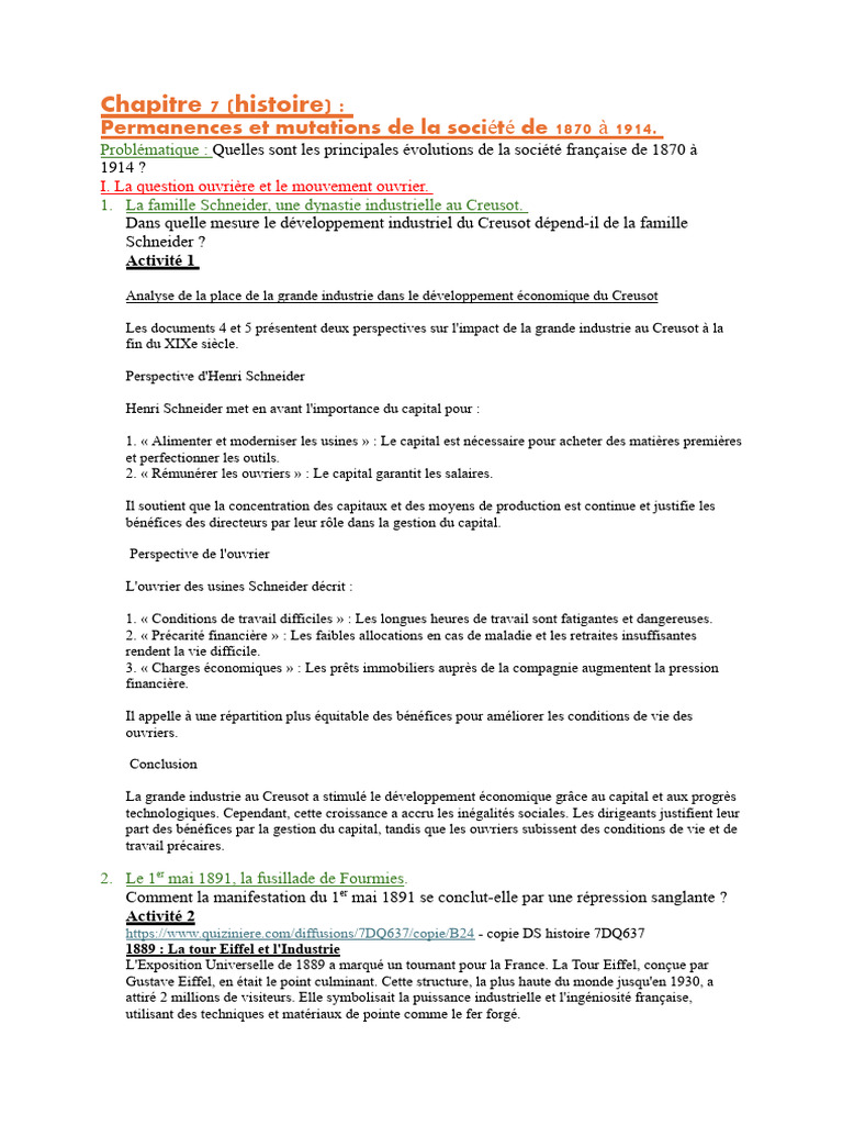 Évolutions de la société française 1870-1914 | PDF | Capital (Économie ...