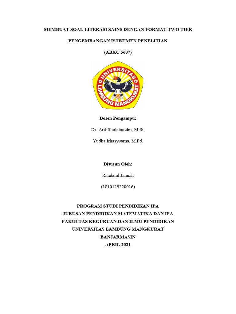 Soal Two Tier | PDF | Sains & Matematika