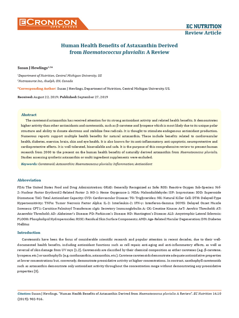 Astaxanthin - Good - Human Health | PDF | Antioxidant | Carotenoid