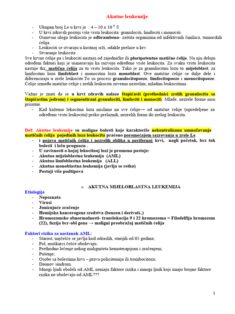 Akutne Leukemije | PDF