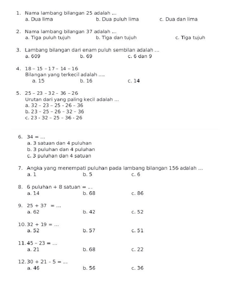 Latihan Matematika Kelas 1 Kurikulum Merdeka Pdf