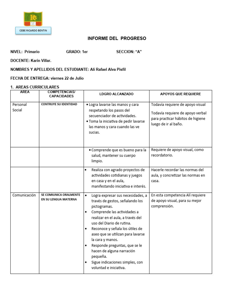 Informe de Progreso Ali | PDF | Aprendizaje | Cognición