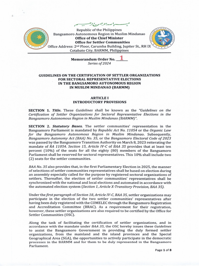 Osc Guidelines On The Certification of Settler Organizations-600 X 600 ...