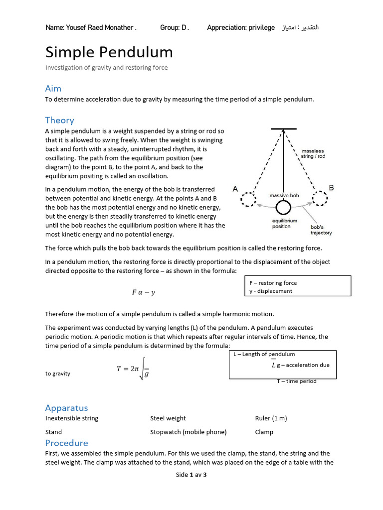 Measuring Gravity with a Simple Pendulum | PDF | Pendulum | Force
