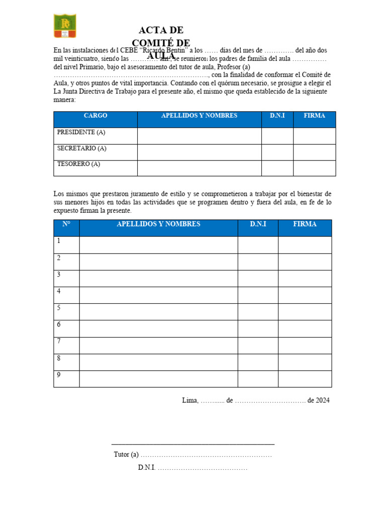 Acta de Comite de Aula | PDF | Gobierno