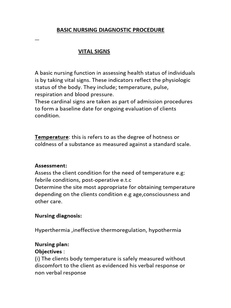 Basic Nursing Diagnostic Procedure | PDF | Clinical Medicine | Medical ...